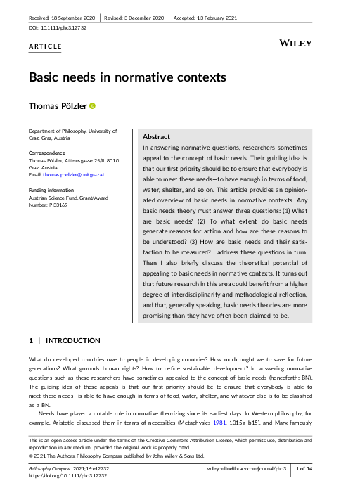 (PDF) Basic Needs in Normative Contexts