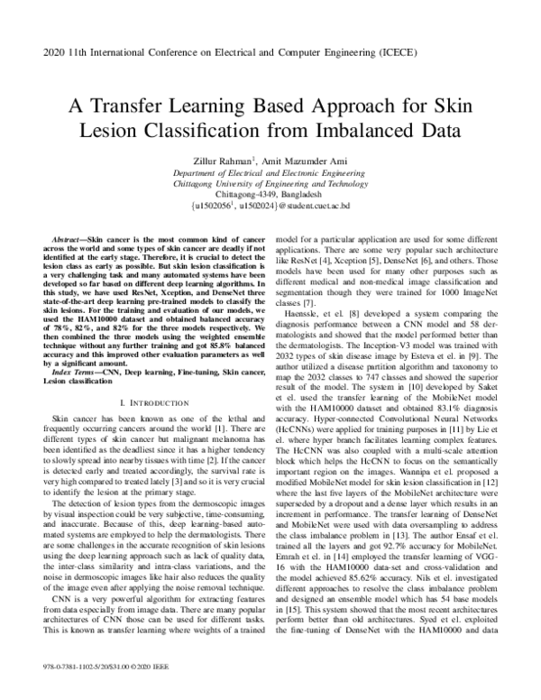 (PDF) A Transfer Learning Based Approach for Skin Lesion Classification from Imbalanced Data