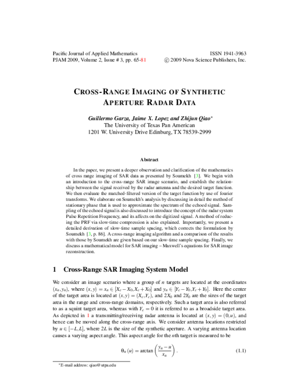 (PDF) Cross-Range Imaging of Synthetic Aperture Radar Data