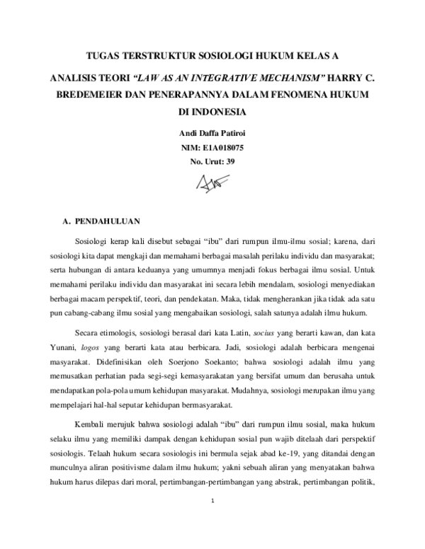 (PDF) ANALISIS TEORI “LAW AS AN INTEGRATIVE MECHANISM” HARRY C ...