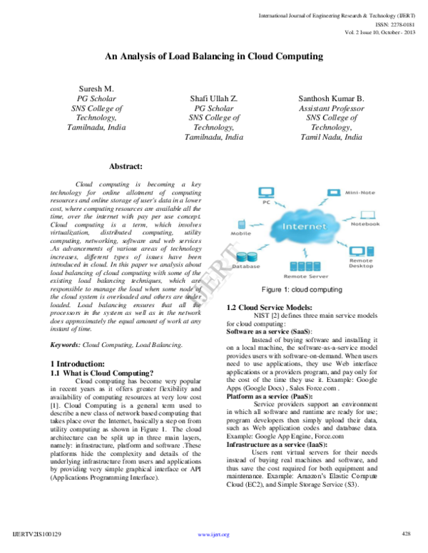 Pdf Ijert An Analysis Of Load Balancing In Cloud Computing