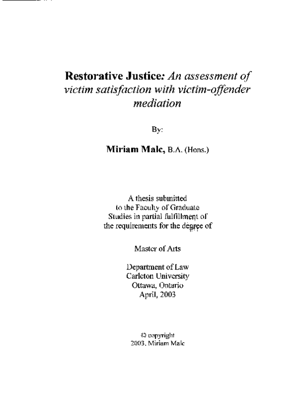 (PDF) Restorative justice: an assessment of victim satisfaction with ...