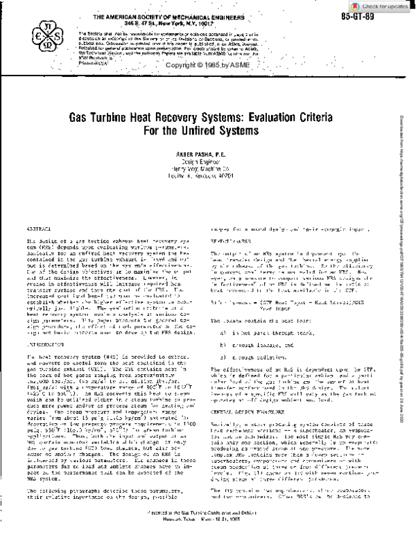 (PDF) Gas Turbine Heat Recovery Systems: Evaluation Criteria for the ...