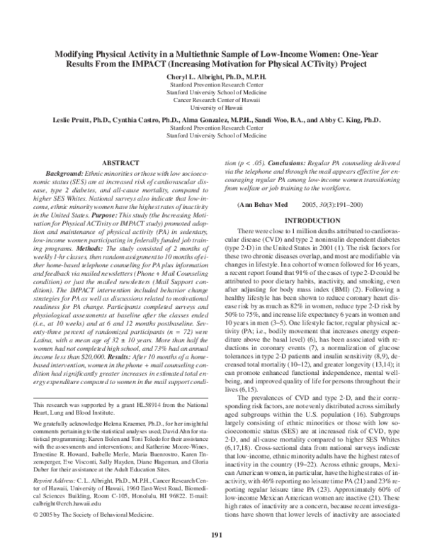(PDF) Modifying physical activity in a multiethnic sample of low-income ...