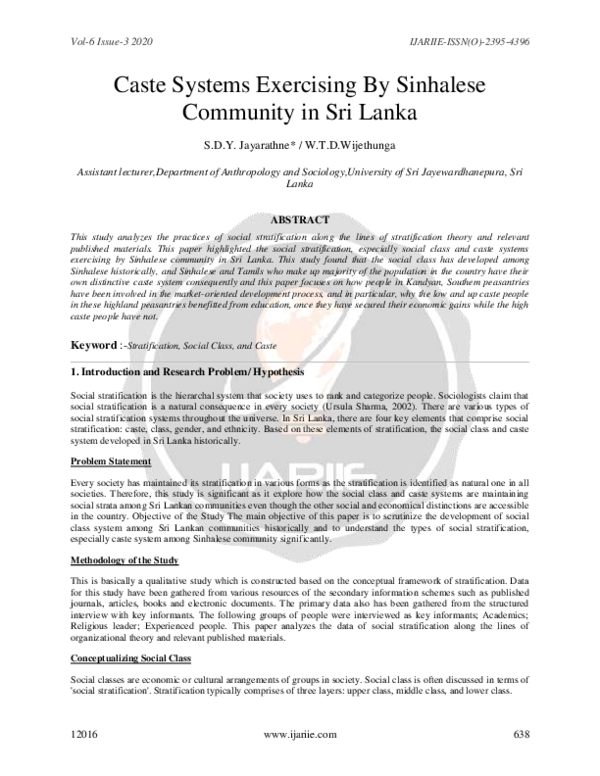 (PDF) Caste Systems Exercising By Sinhalese Community in Sri Lanka ijariie