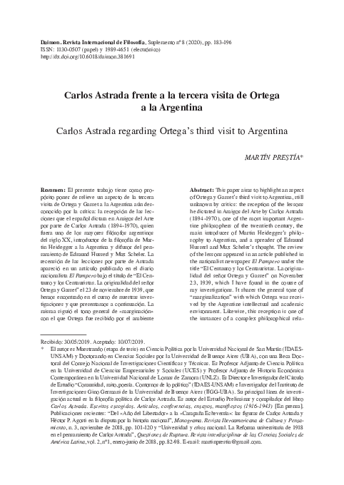 (PDF) Carlos Astrada frente a la tercera visita de Ortega a la ...