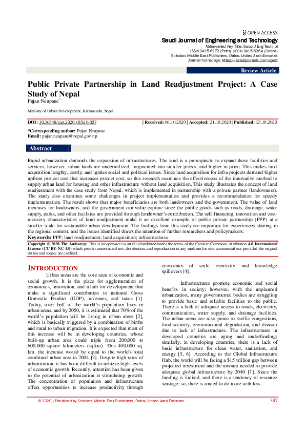 (PDF) Public-Private Partnership in Land Readjustment (Land Pooling ...