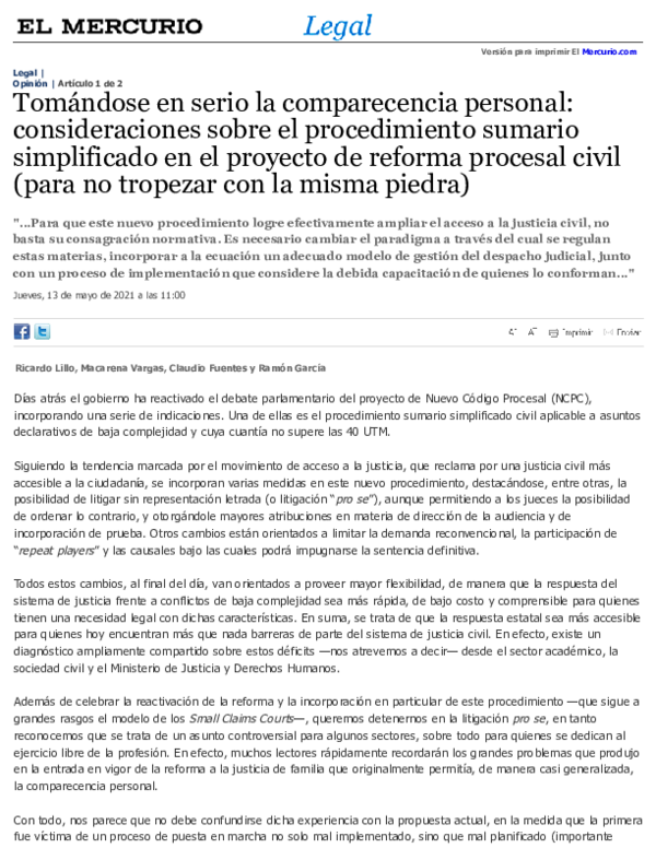 (PDF) Tomándose en serio la comparecencia personal: consideraciones ...