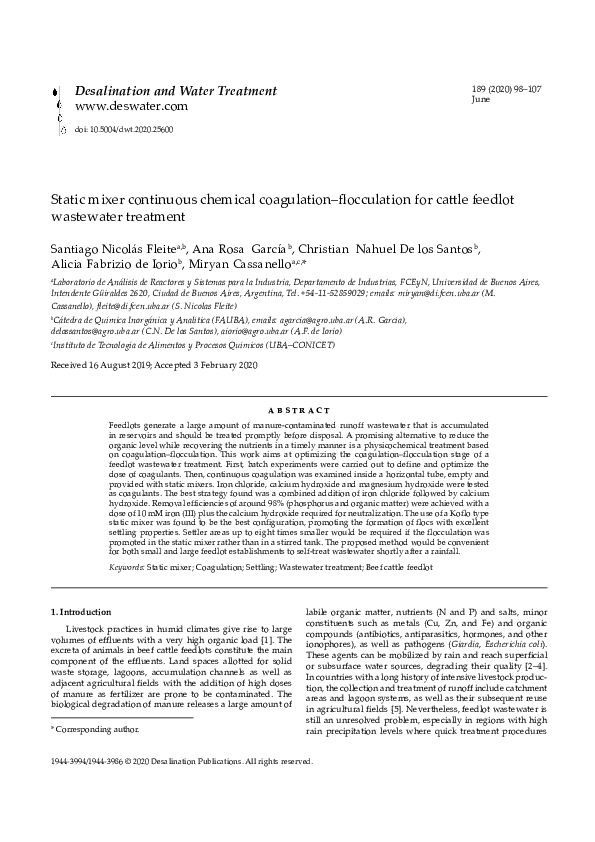 (PDF) Static mixer continuous chemical coagulation-flocculation for ...