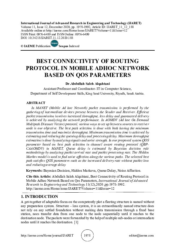 Pdf Qos Based Best Path Selection In Manets