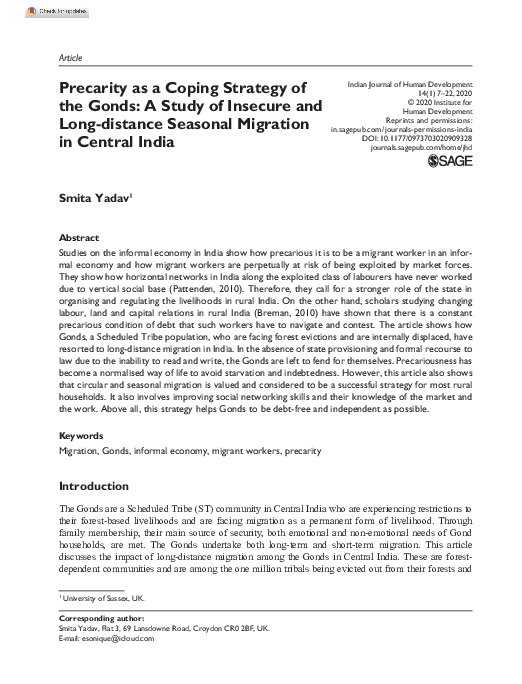 (PDF) Precarity as a Coping Strategy of the Gonds: A Study of Insecure and Long-distance ...