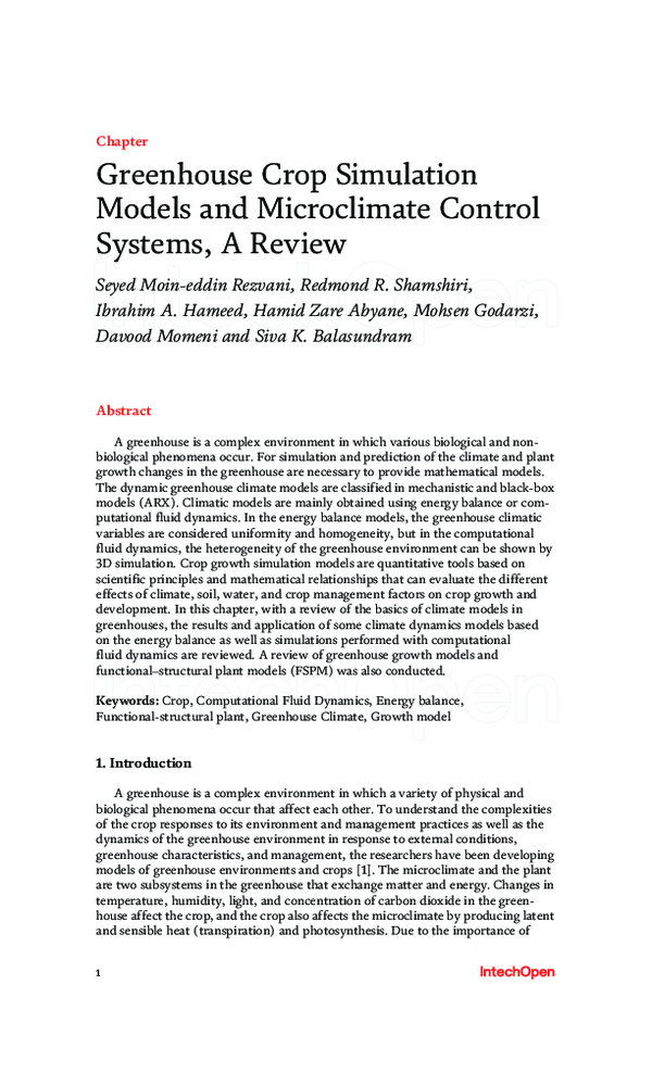 (PDF) Greenhouse Crop Simulation Models and Microclimate Control Systems, A Review