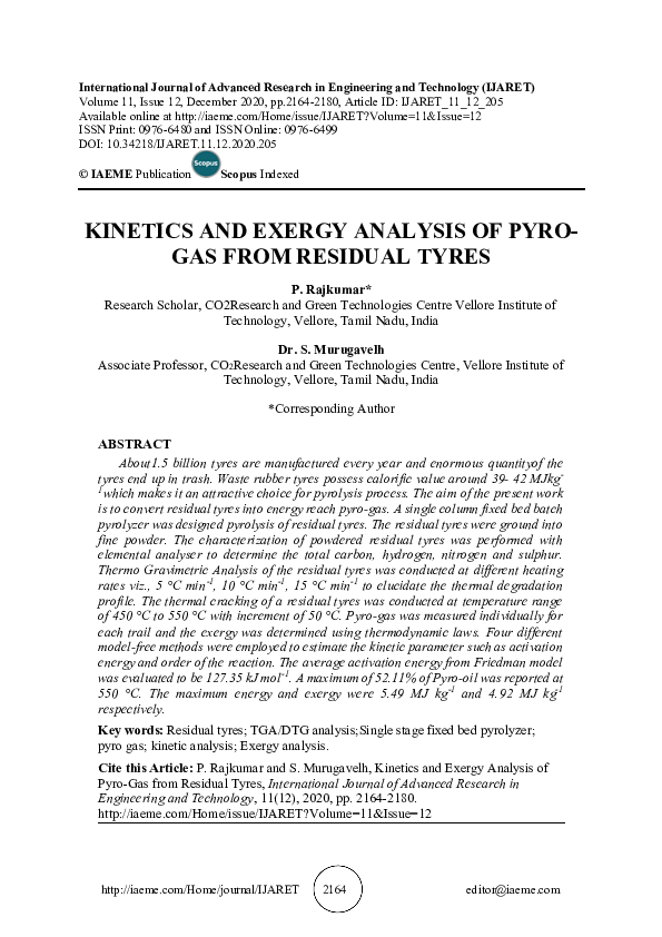 (PDF) KINETICS AND EXERGY ANALYSIS OF PYROGAS FROM RESIDUAL TYRES