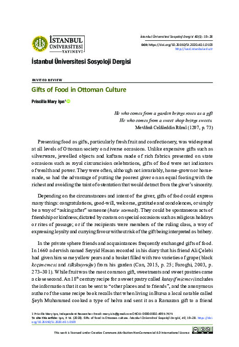 (PDF) Gifts of Food in Ottoman Culture