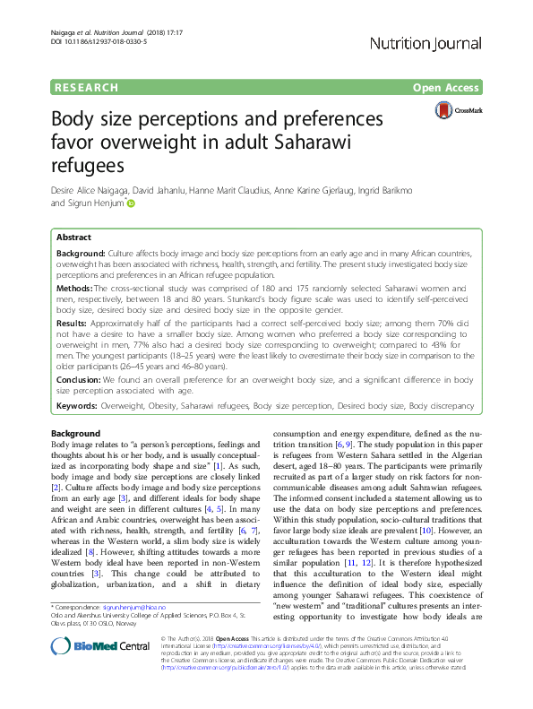 (PDF) Body size perceptions and preferences favor overweight in adult ...