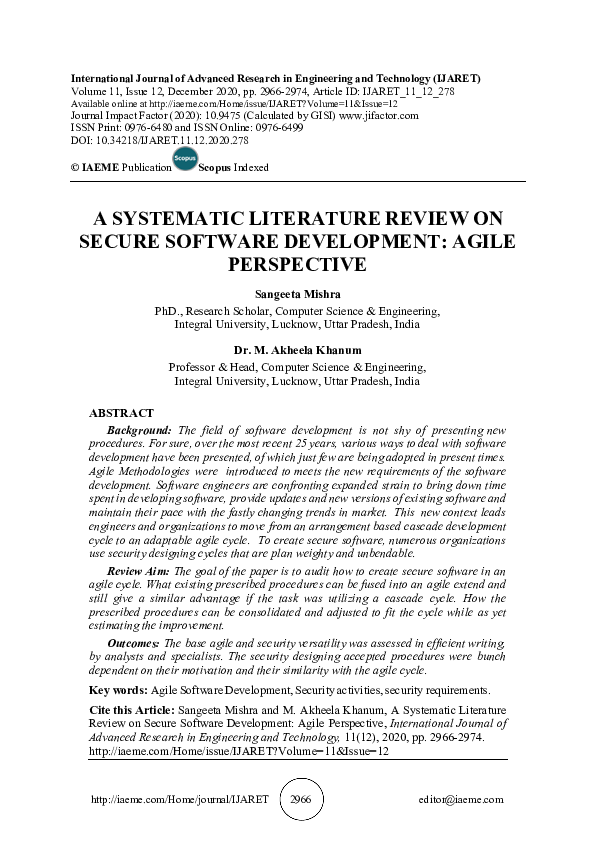 (PDF) A SYSTEMATIC LITERATURE REVIEW ON SECURE SOFTWARE DEVELOPMENT ...