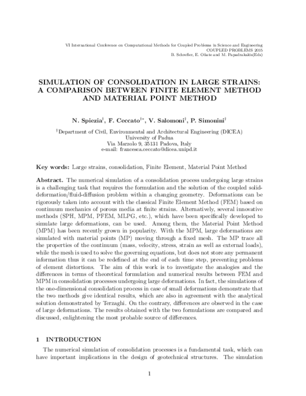 Pdf Simulation Of Consolidation In Large Strains A Comparison