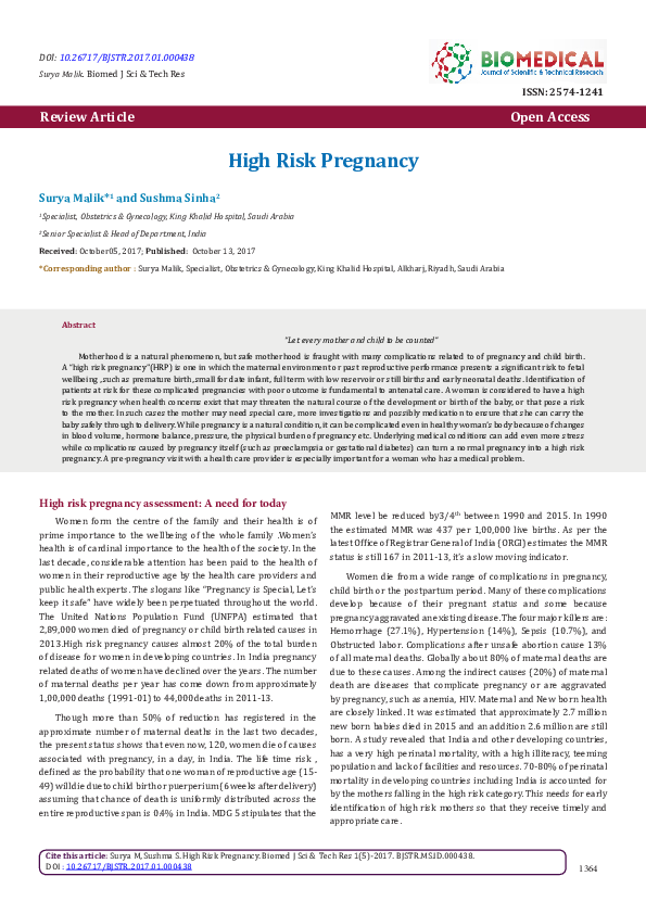 (PDF) High Risk Pregnancy