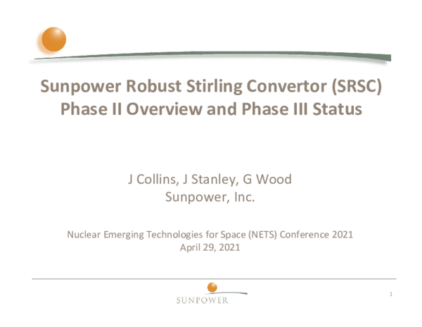 (PDF) SRSC Sunpower Robust Stirling Convertor Overview NETS