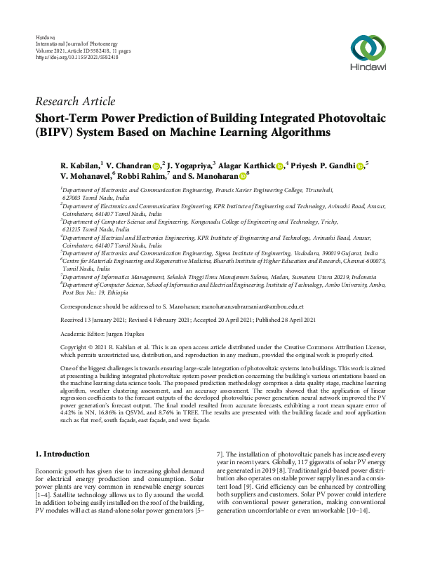(PDF) Short-Term Power Prediction of Building Integrated Photovoltaic (BIPV) System Based on ...