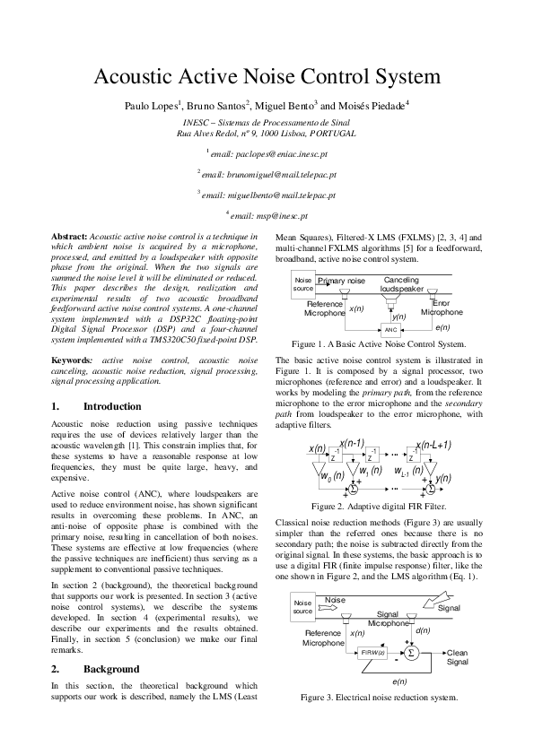 (PDF) Acoustic Active Noise Control System