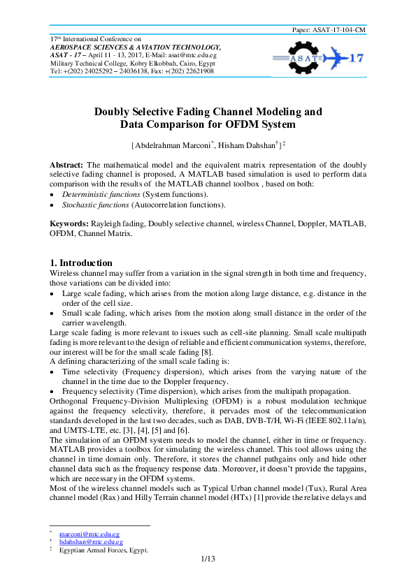 (PDF) Doubly Selective Fading Channel Modeling and Data Comparison for OFDM System