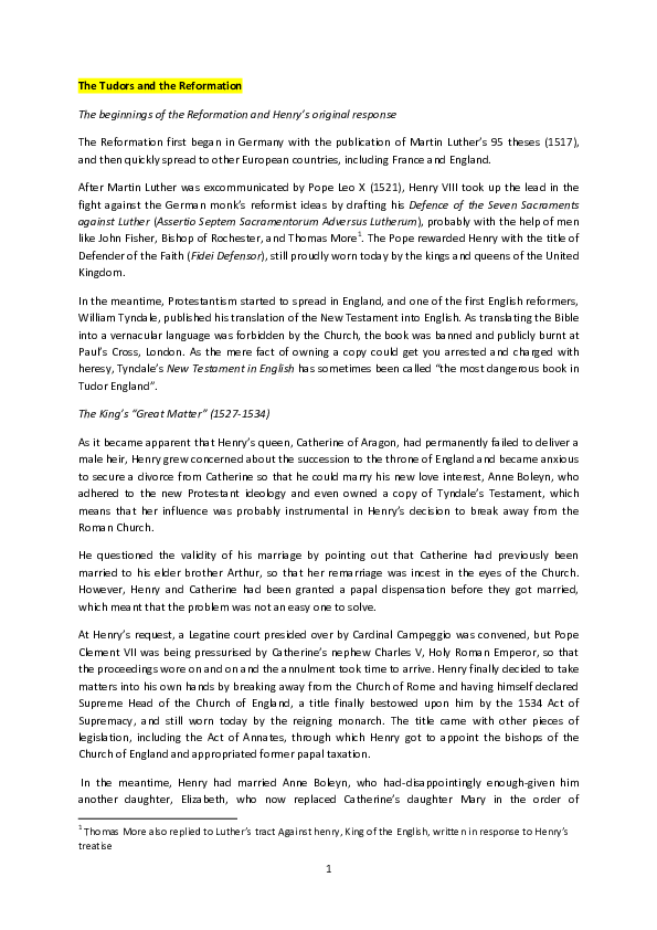 (PDF) The Tudors and the Reformation final version