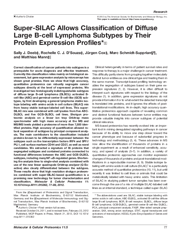 (PDF) Super-SILAC allows classification of diffuse large B-cell ...