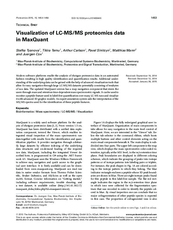 Pdf Visualization Of Lc Msms Proteomics Data In Maxquant