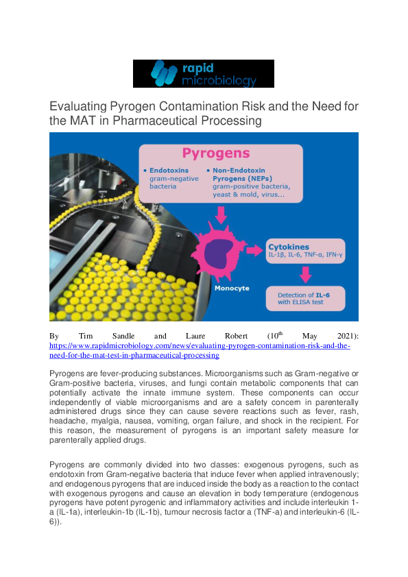 (PDF) Evaluating Pyrogen Contamination Risk and the Need for the MAT in ...