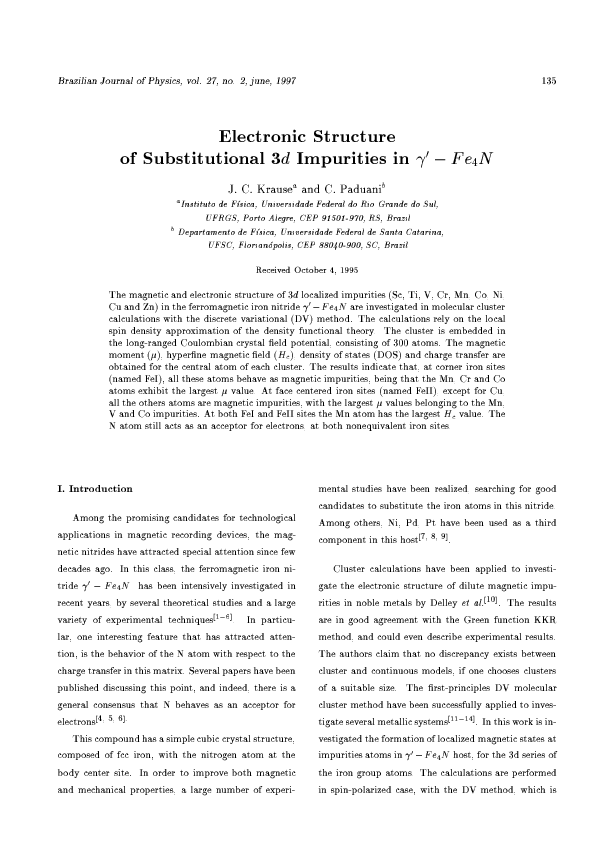 (PDF) Electronic Structure of Substitutional 3D Impurities in gamma'Fe4N