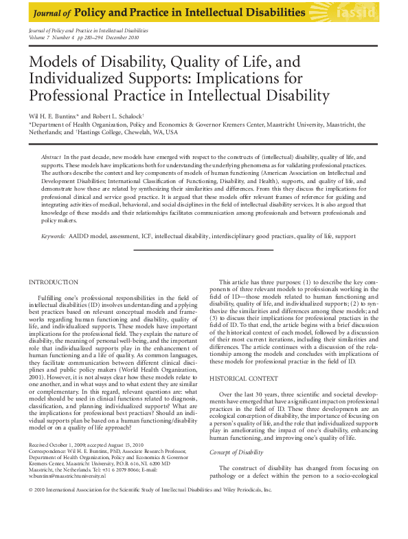 (PDF) Models of Disability, Quality of Life, and Individualized ...