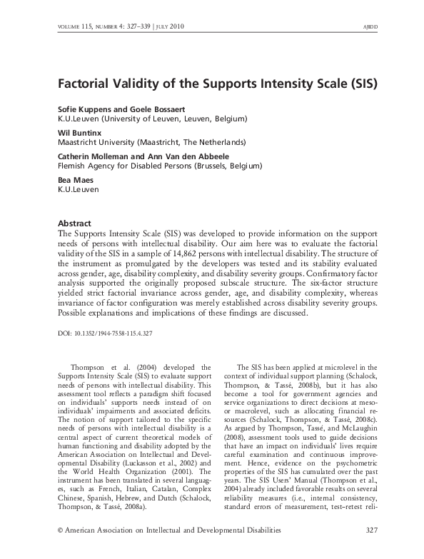(PDF) Factorial Validity of the Supports Intensity Scale (SIS)
