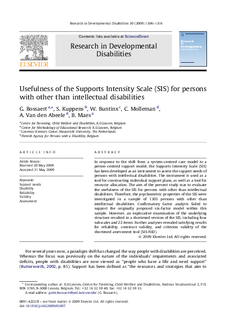 (PDF) Usefulness of the Supports Intensity Scale (SIS) for persons with ...