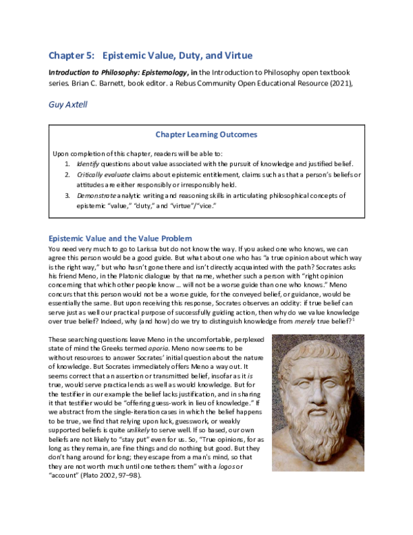 (PDF) Epistemic Value, Duty, and Virtue