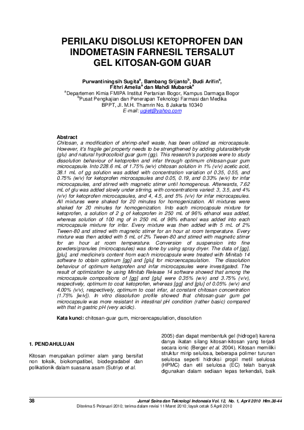 (PDF) Perilaku Disolusi Ketoprofen Dan Indometasin Farnesil Tersalut ...