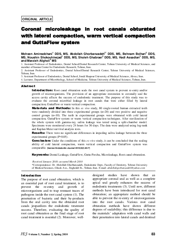 (PDF) Coronal Microleakage in Root Canals Obturated with Lateral ...
