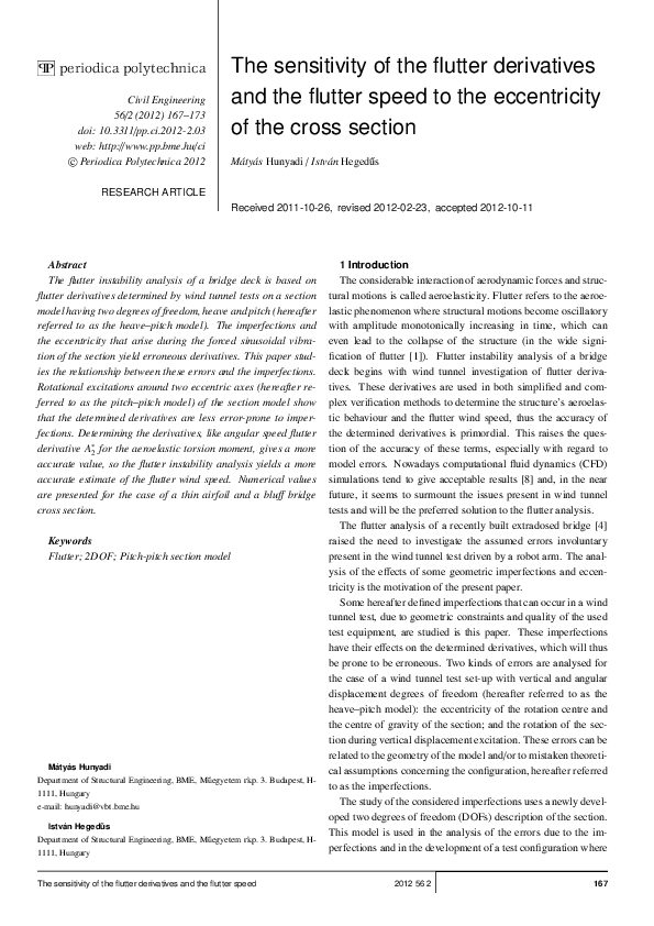 (PDF) The sensitivity of the flutter derivatives and the flutter speed to the eccentricity of ...