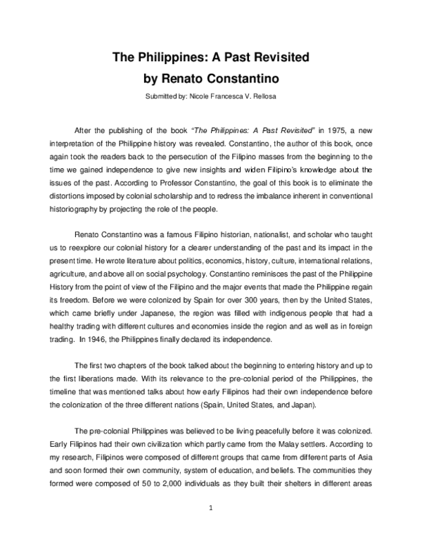 (PDF) Critical Paper | The Philippines: A Past Revisited by Renato Constantino