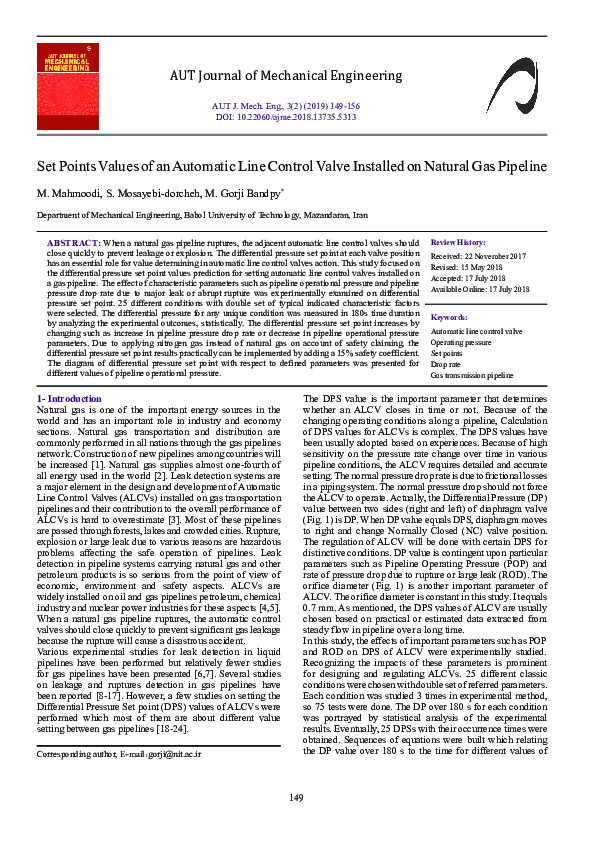 (PDF) Set Points Values of an Automatic Line Control Valve Installed on ...