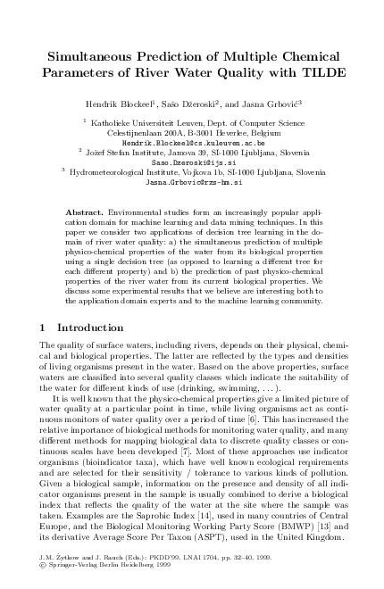 (PDF) Simultaneous prediction of multiple chemical parameters of river water quality with TILDE ...