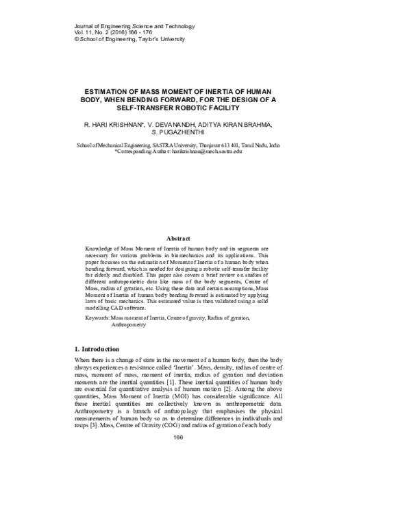 (PDF) Estimation of mass moment of inertia of human body, when bending ...