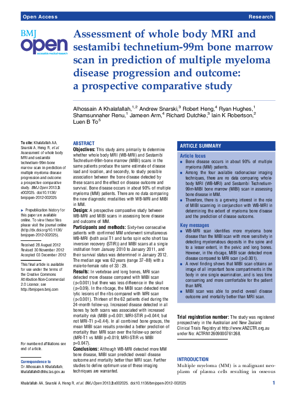 (PDF) Assessment of whole body MRI and sestamibi technetium-99m bone ...