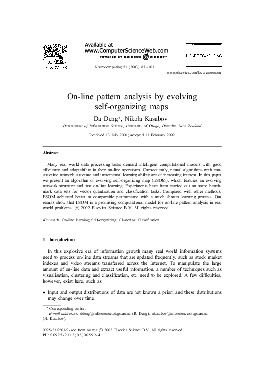 Pdf Evolving Self Organizing Maps For On Line Learning Data Analysis