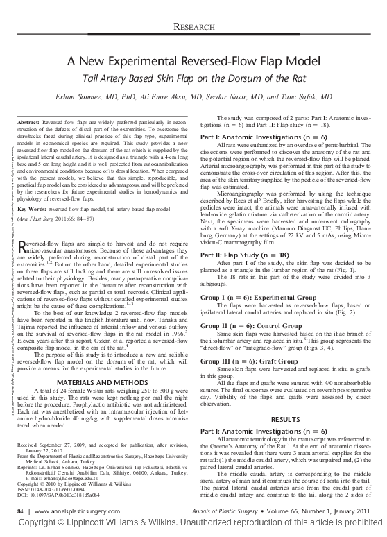 (PDF) A new experimental reversed-flow flap model Tail artery based ...