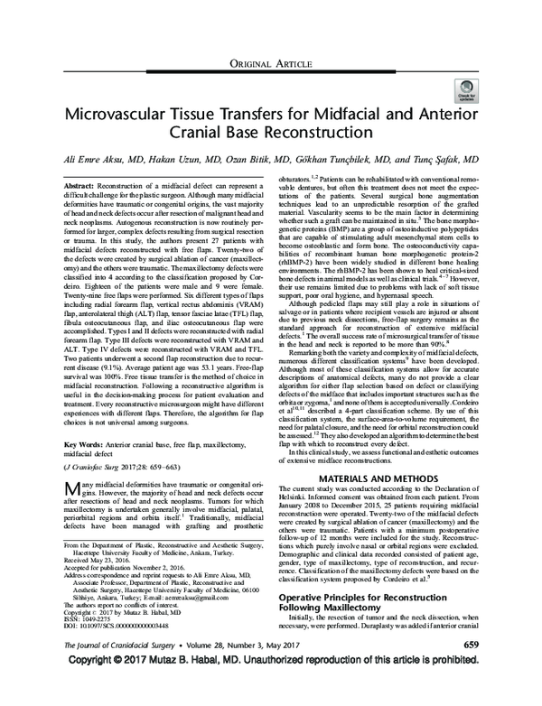 (PDF) Microvascular Tissue Transfers for Midfacial and Anterior Cranial ...