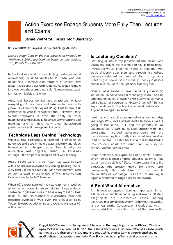 (PDF) Action Exercises Engage Students More Fully Than Lectures and Exams