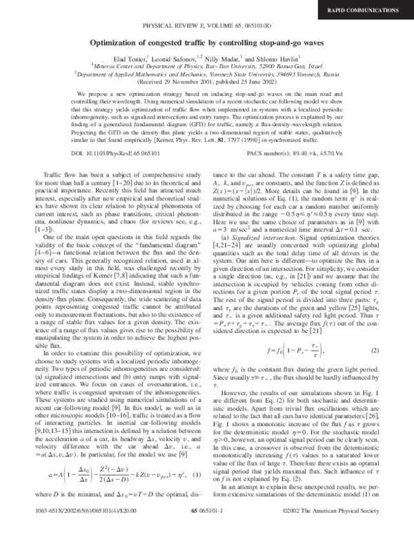 (PDF) Optimization of congested traffic by controlling stop-and-go waves