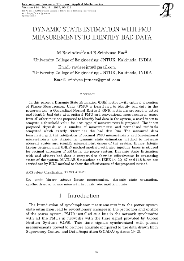 (PDF) Dynamic State Estimation with PMU measurements to identify Bad Data