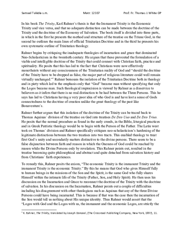 (DOC) Book Review of Karl Rahner`s The Trinity